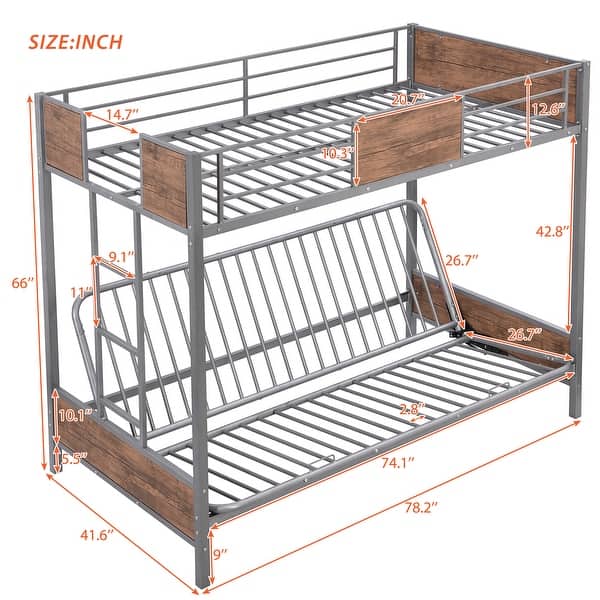 Stylish and Functional Twin over Futon/Full Bunk Bed with Guardrails ...
