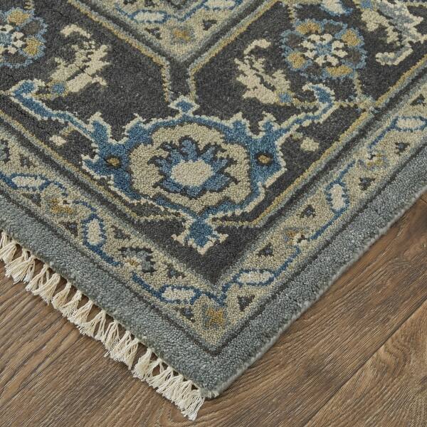 8' X 10' Blue Gray And Taupe Wool Floral Hand Knotted Stain Resistant ...