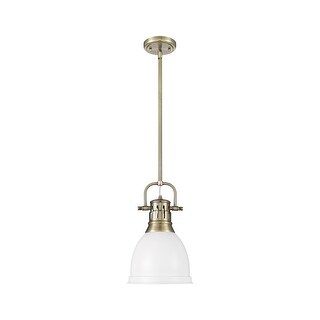 Duncan Small Pendant with Rod in Aged Brass with Matte White - Bed Bath ...