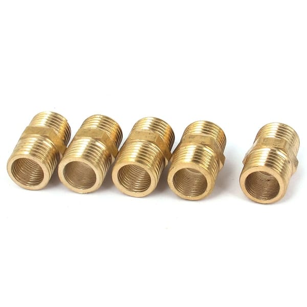 G1/4 to G1/4 Pipe Fitting Male Brass Hex Coupler 5pcs - Gold Tone - Bed ...