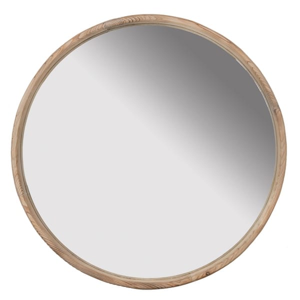 28 Inch Round Wall Mount Accent Mirror, Natural Fir Wood with Subtle ...