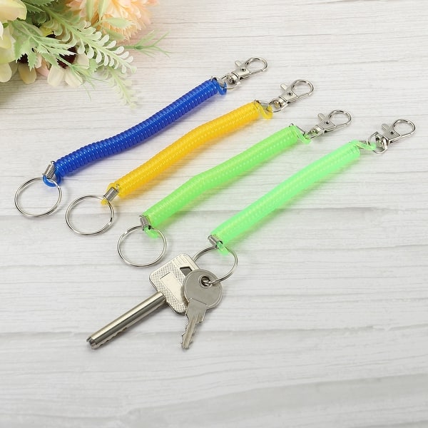 6.7" Spiral Retractable Spring Coil Keychain, 4 Pack Key Ring - Yellow ...