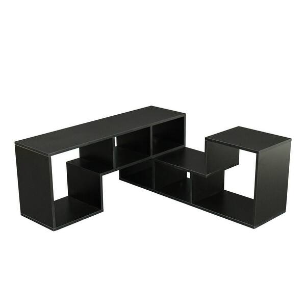 Abstract Living Room Bookcase Double L-Shaped Low Floor TV Stand with ...