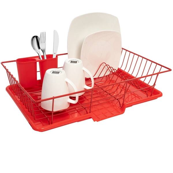 3-Piece Kitchen Sink Dish Drainer Set in Red - Bed Bath & Beyond - 39872754