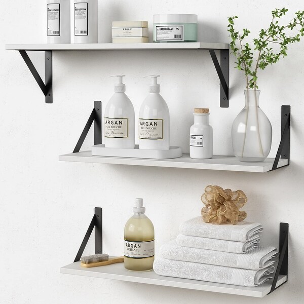 Floating Shelves 24 inches Long Set of 3 24 x 8 Inch Bathroom Wall Shelves Over Toilet Modern Wood Mounted Storage Shelf Bed Bath Beyond 40372802