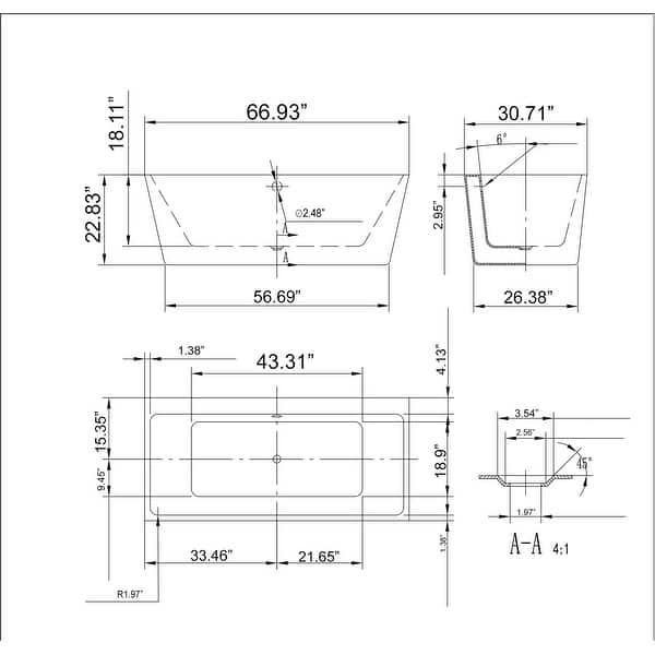 Empava 67 in Acrylic Freestanding Bathtub 2 Person Deep Soaking Tubs ...