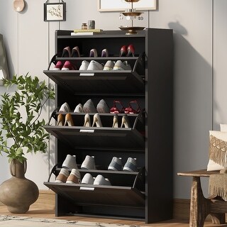 Sleek Shoe Rack with 3 Flip Drawers and Adjustable Shelves, Modern ...