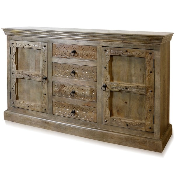 StyleCraft Natural Sheen Solid Wood Four Drawer Two Door Sideboard With ...