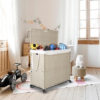 Laundry Hamper With Lid Rattan Powder Coating Frame Clothes Hampers ...