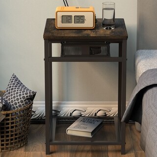 End Table with Grid Storage Drawer, Rustic Brown - Bed Bath & Beyond ...