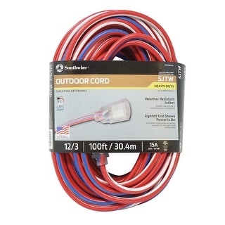100-Feet Contractor Grade; 12/3 Extension Cord With Lighted End; Red ...