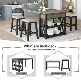 4-Piece X-Design Wood Counter Height Dining Table Set with Upholstered ...