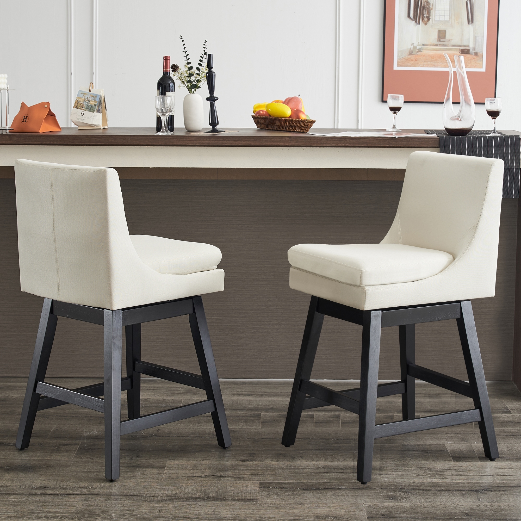 Set of 2 Swivel Bar Stools - High-Back, Adjustable, Upholstered - Bed ...