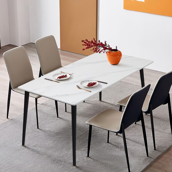 UNHO Modern Dining Table with Slate Stone Top and Metal Legs Rectangle ...
