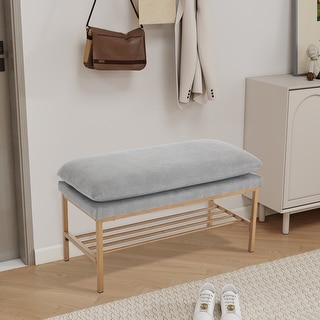 Upholstered Entryway Bench, Storage Shoe Bench with Shelf and Metal ...