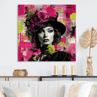 Designart "Pink And Green Popart Woman Fashion Blooms I" Pop Art Metal ...