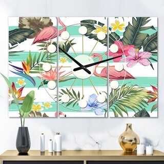 Designart 'Tropical Botanicals, Flowers and Flamingo' Oversized Mid ...