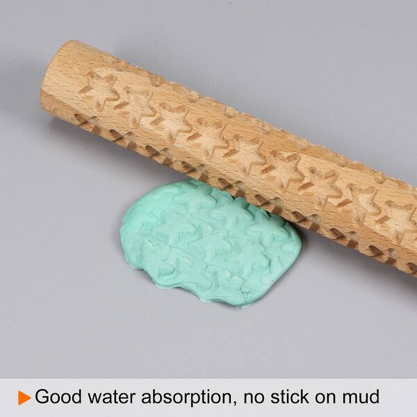 Wood Clay Roller Texture Rolling Star Emboss Beech 15cm x 2cm - Wooden ...