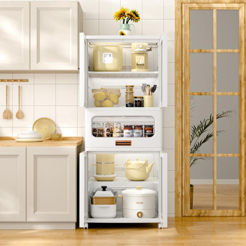 Javlergo 5-Tier Rolling Storage Cabinet White Plastic Wardrobe with ...