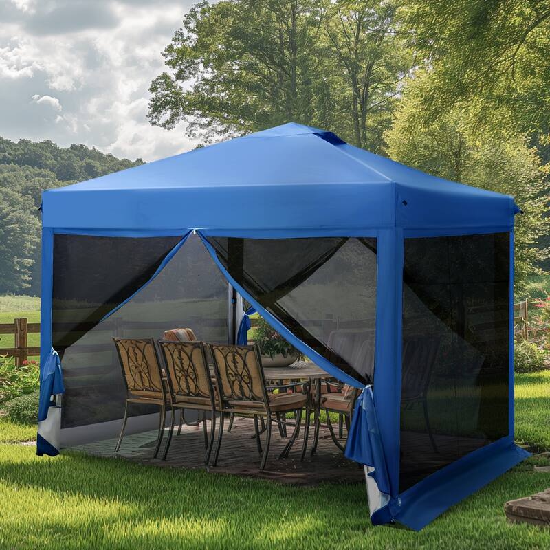 10' x 10' Pop Up Height Adjustable Canopy Tent with Netting, Instant ...