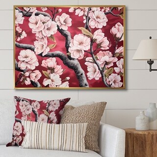 Designart "Cherry Blossum Flower Whispers IV" Cherry Blossom Framed ...