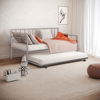 Silver Finish Metal Daybed With Trundle Contemporary Style Full Metal ...