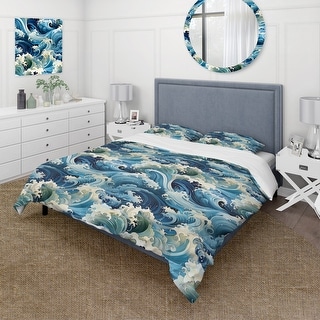 Designart "Water Elements" Blue Coastal - Bedding Set With Shams - Bed ...