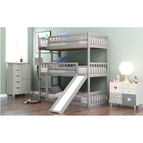 Triple Bed Built-in Ladder and Slide Triple Bunk Bed with Guardrails ...