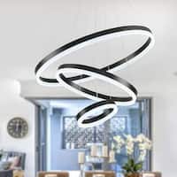 Modern LED Chandelier 6-Ring Black Dimmable High Ceiling Chandeliers ...
