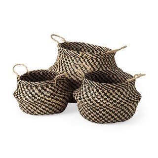 Gaia Light & Dark Brown Seagrass Cross Patterened Baskets (Set of 3 ...