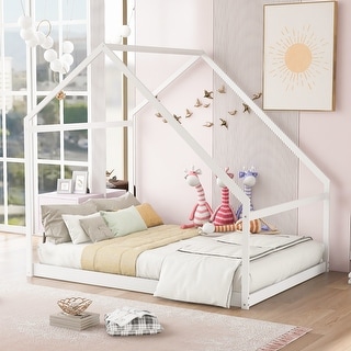 Full Size Wooden House Bed, White - Bed Bath & Beyond - 35651774
