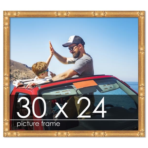 30x24 Frame Gold Bamboo Solid Wood Picture Frame with UV Acrylic, Foam ...