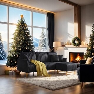 Artsy Velvet Upholstered Reversible Sectional 3 Seat Sofa, L-Shaped ...