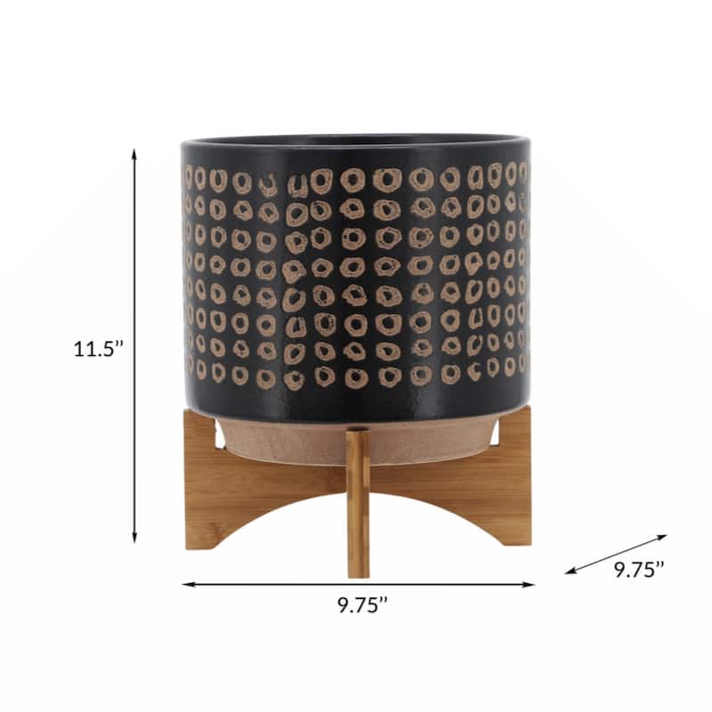 ceramic 10" planter on stand, brown - Overstock - 40363098