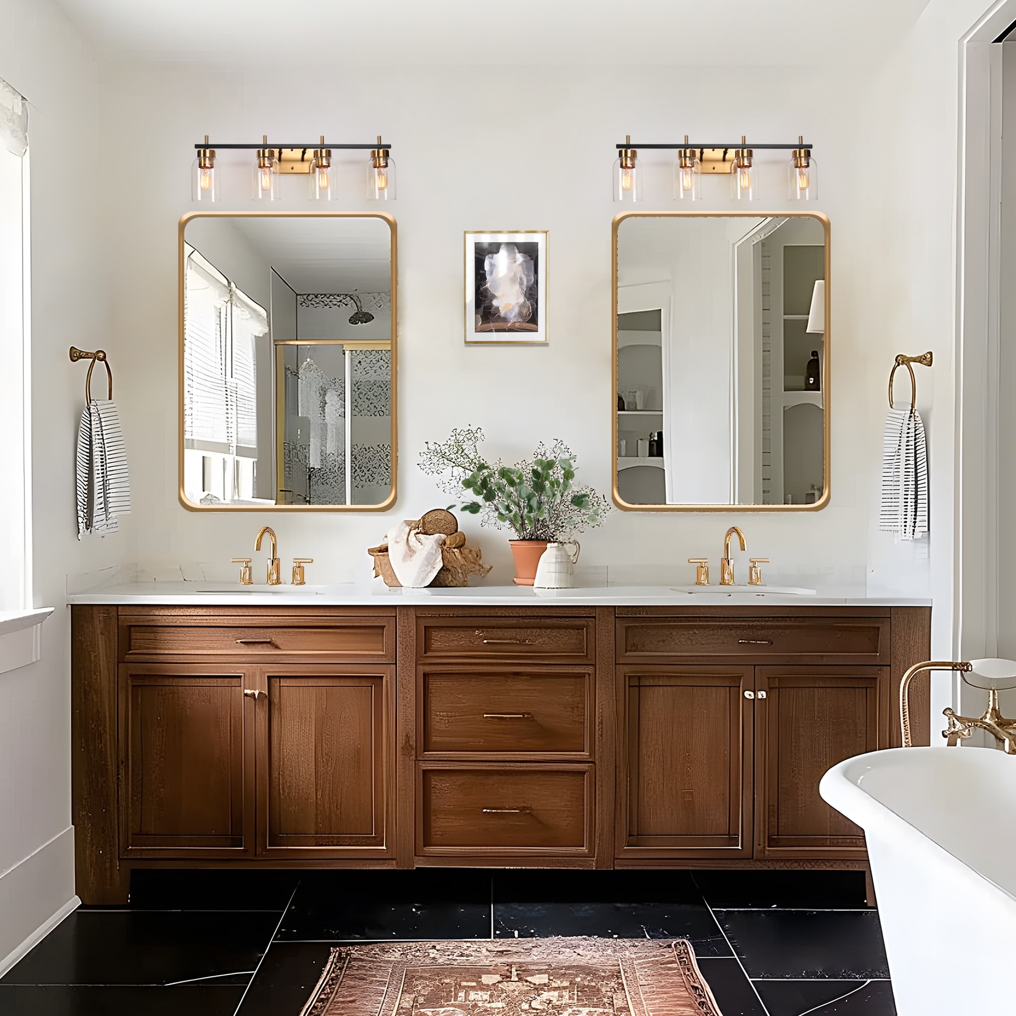 2/3/4 Light Modern Black Gold Square Bathroom Vanity Lights Linear Wall ...