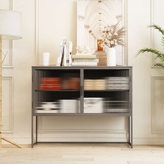 Modern Glass Console Table with Detachable Wide Shelves and Enclosed ...