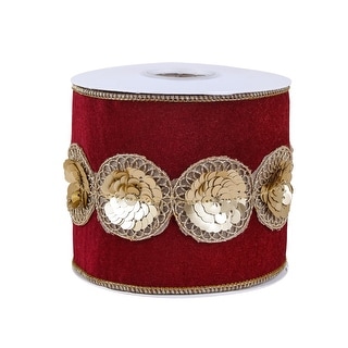 HGTV Home Collection Sequin Trim Velour Velvet Ribbon, Burgundy, 4 in ...