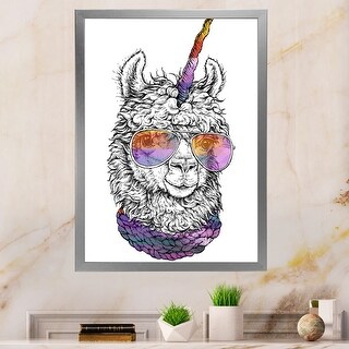 Designart "Cute Lama With Sunglases" Children's Art Framed artwork ...