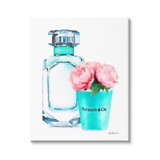 Stupell Teal Blue Perfume Bottle and Pink Peonies, Proudly Made in USA ...