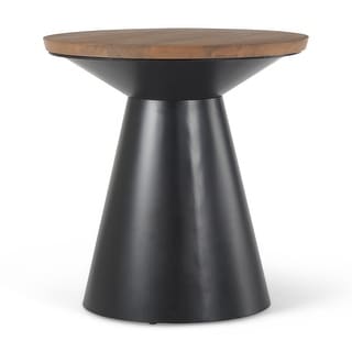 Mitchell Solid Wood Top and Black Cast Iron Base Round Side Table - Bed ...