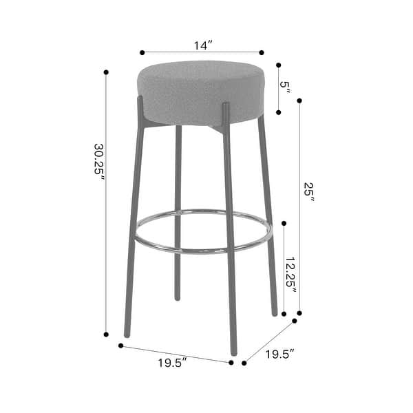 Set of 2 Avon Gray Boucle Backless Bar Stool with Black Metal Legs ...