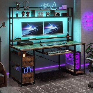 Computer Gaming Desk with Hutch Drawer and Power Outlet - Bed Bath ...