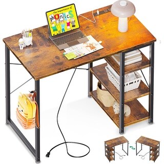 32" Computer Desk Study Table, Home Office Desk with Power Outlet ...