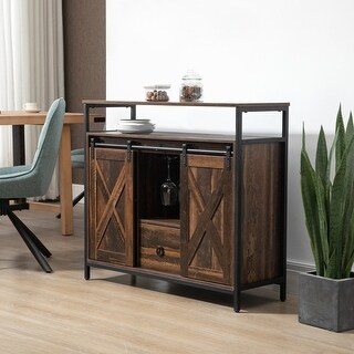 HOMCOM Industrial Buffet Cabinet with Sliding Barn Doors, Storage ...
