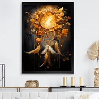 Designart "Gold And Grey Catcher Of Night Whispers" Dream catcher ...