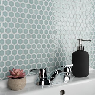 Merola Tile Tribeca 1" Hex Jade 10-1/4" x 11-7/8" Porcelain Floor and ...