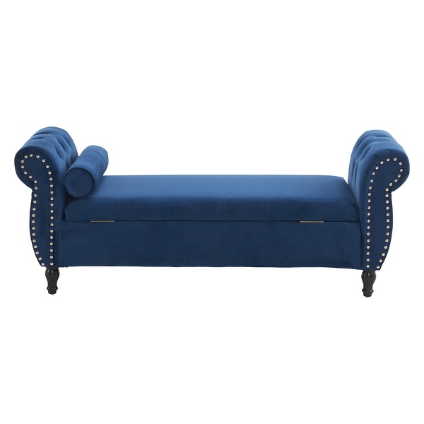 Luxurious Velvet Storage Ottoman with Nailhead Trim and Pillow Navy Blue 51 Bed Bath Beyond 42402984