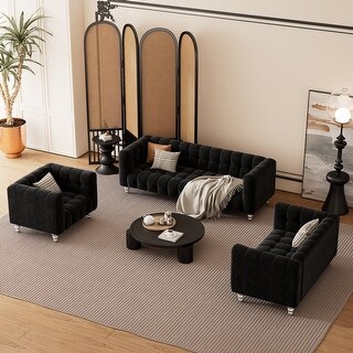 3-Piece Button-tufted Sofa Set with 3-Seater, Loveseat, and Single Sofa ...