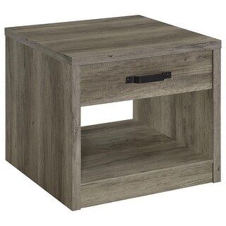 Lix 24 Inch Square End Table with 1 Drawer, Rustic Weathered Gray ...