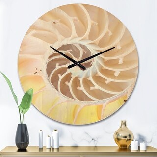 Designart 'Golden Nautilus Shell Pattern' Modern Wood Wall Clock - Bed ...